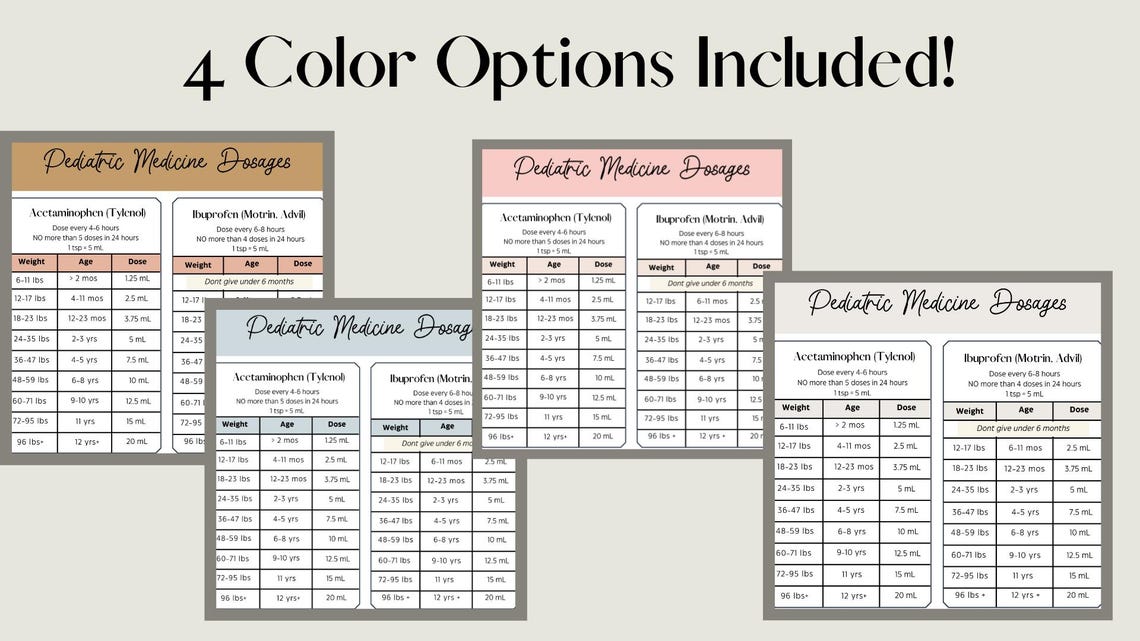 Pediatric Dosage Chart: Medicine Guide for Kids (digital Download) - Etsy