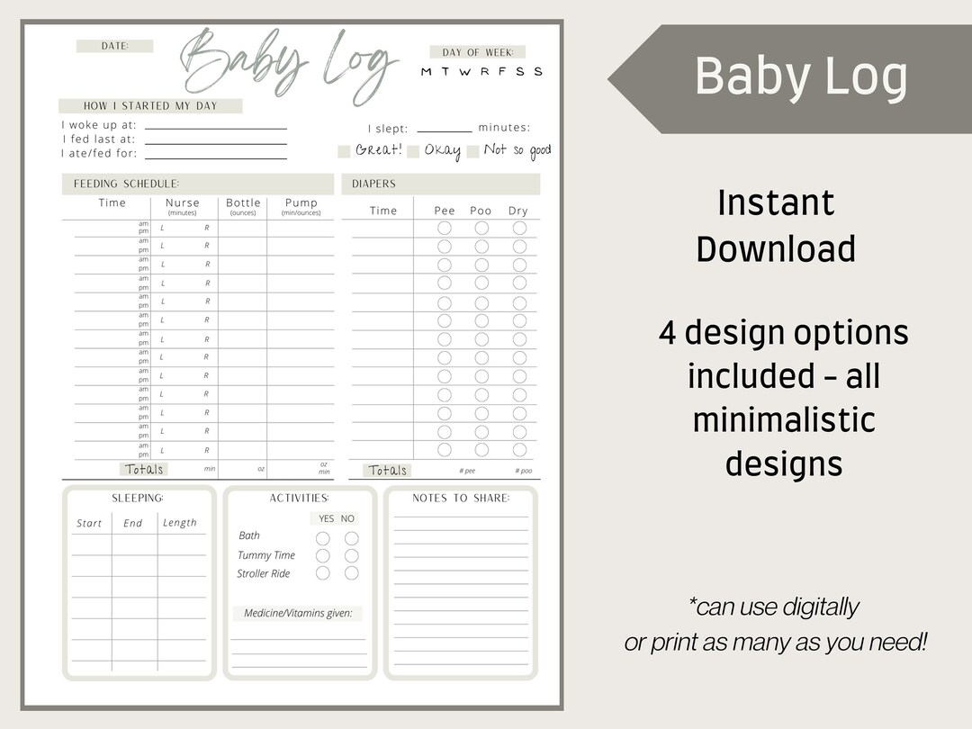 Minimalist Baby Log Printable: Newborn Tracker (digital Download) - Etsy