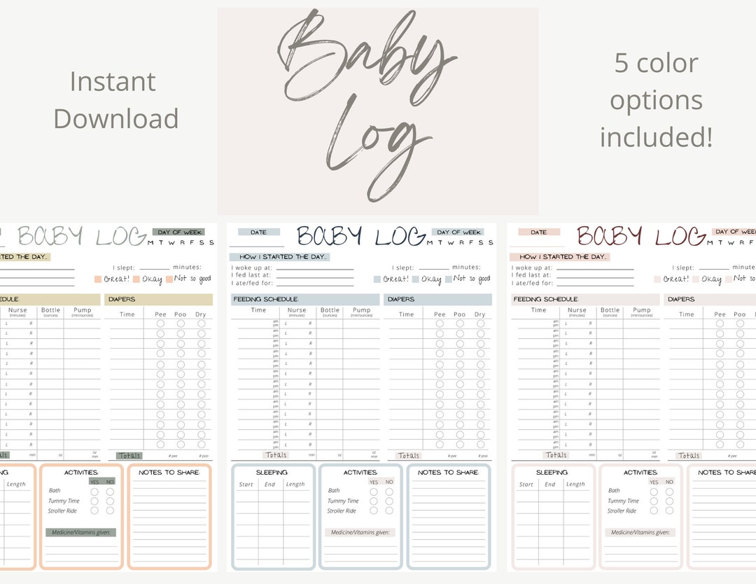 Printable Baby Log: Newborn Tracker, Nanny Babysitter Log (digital ...