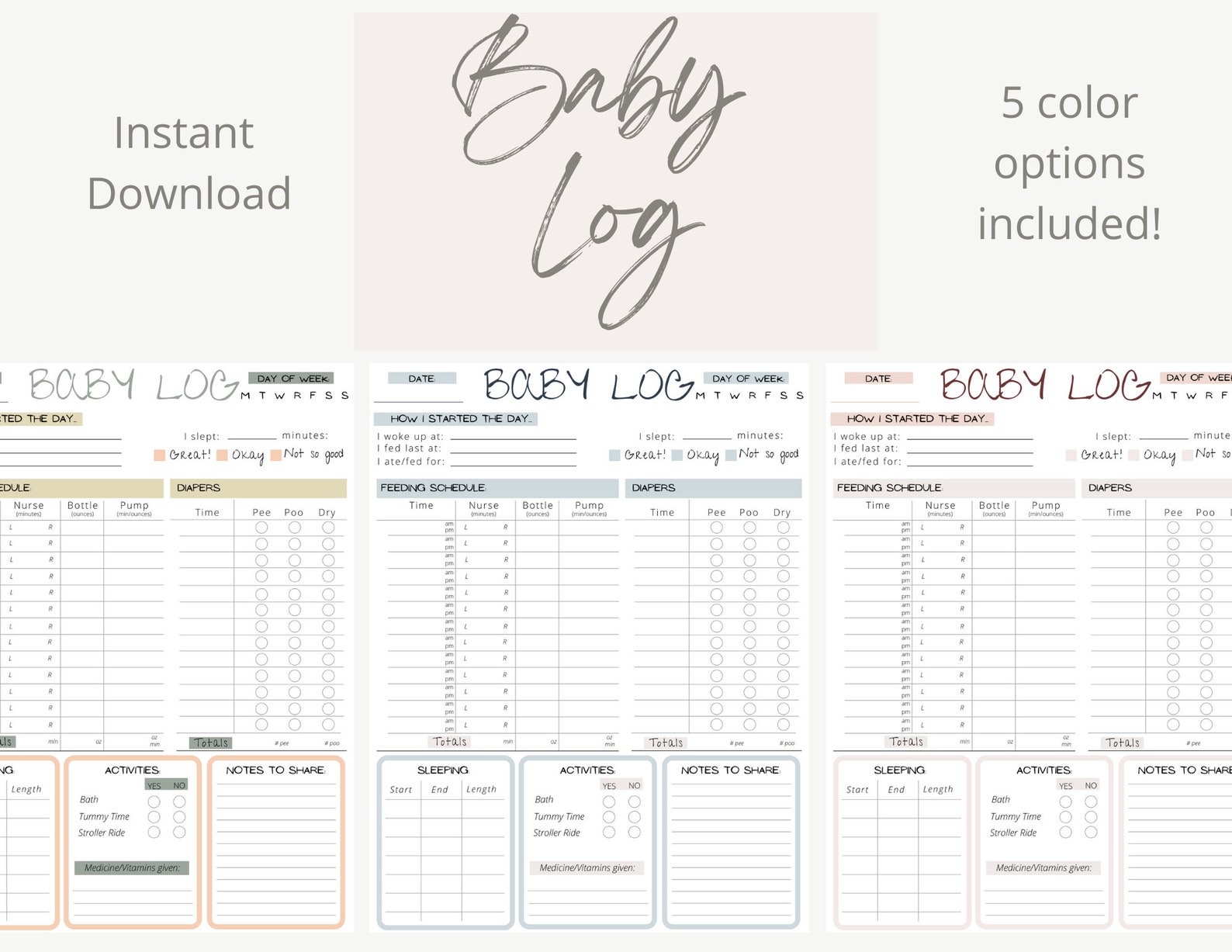 Printable Baby Log: Newborn Tracker, Nanny Babysitter Log (digital ...