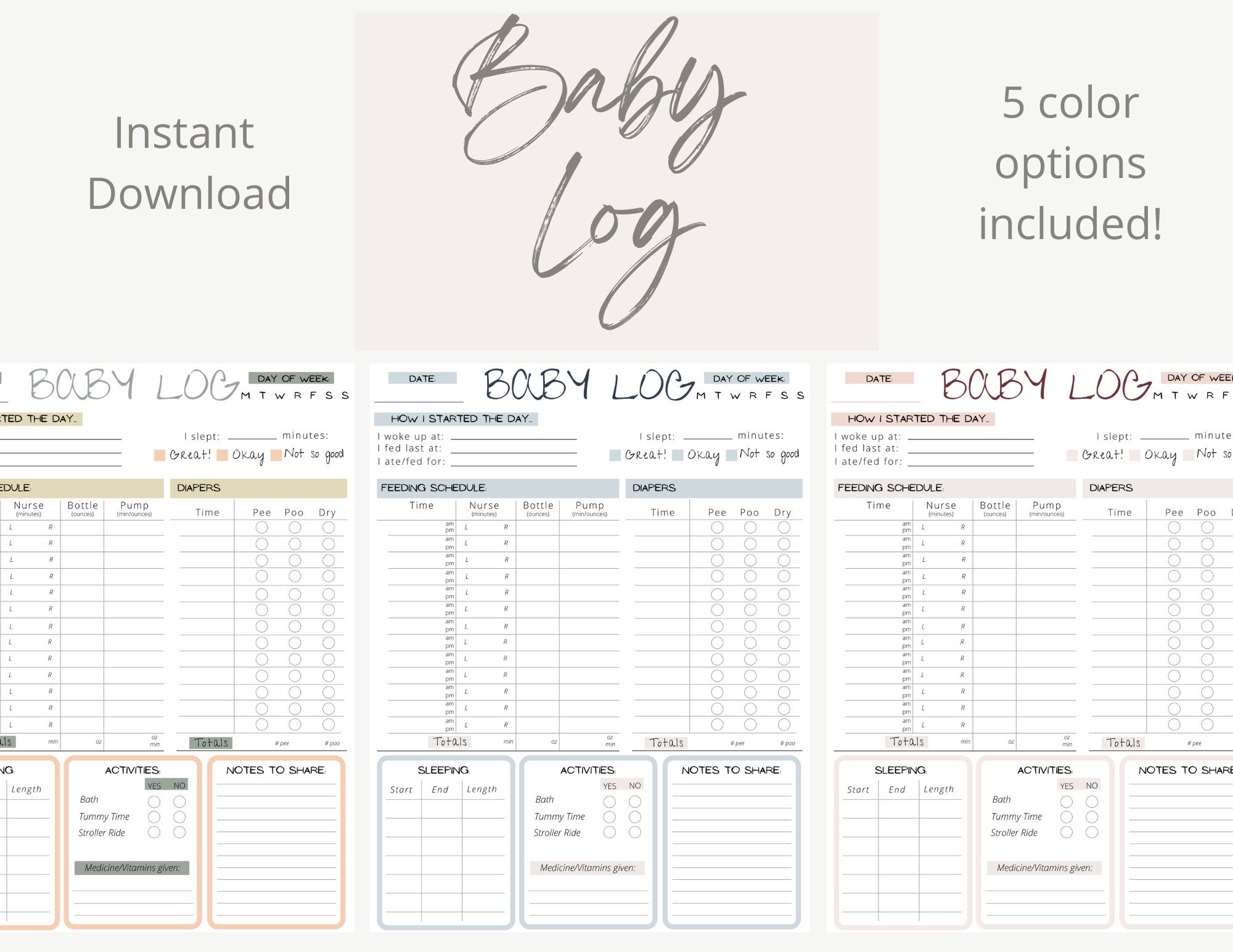 Printable Baby Log: Newborn Tracker, Nanny Babysitter Log (digital ...