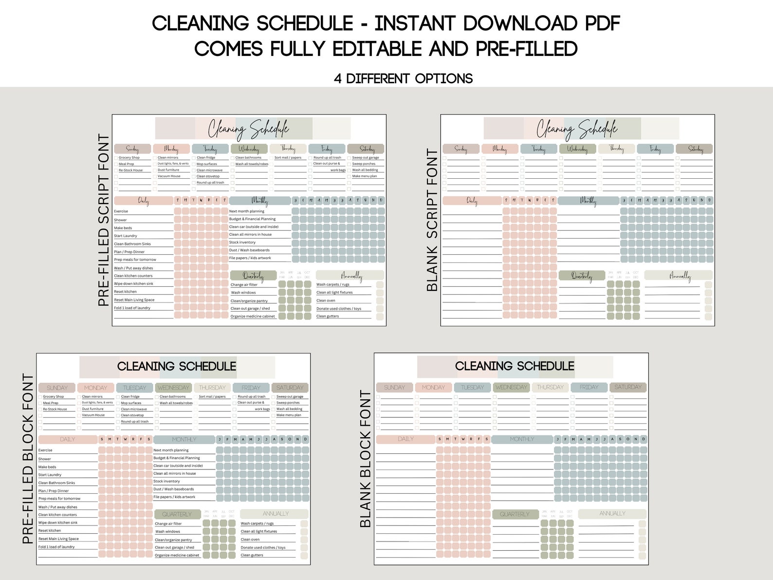 EDITABLE Cleaning Planner, Cleaning Checklist, ADHD Cleaning, Household ...