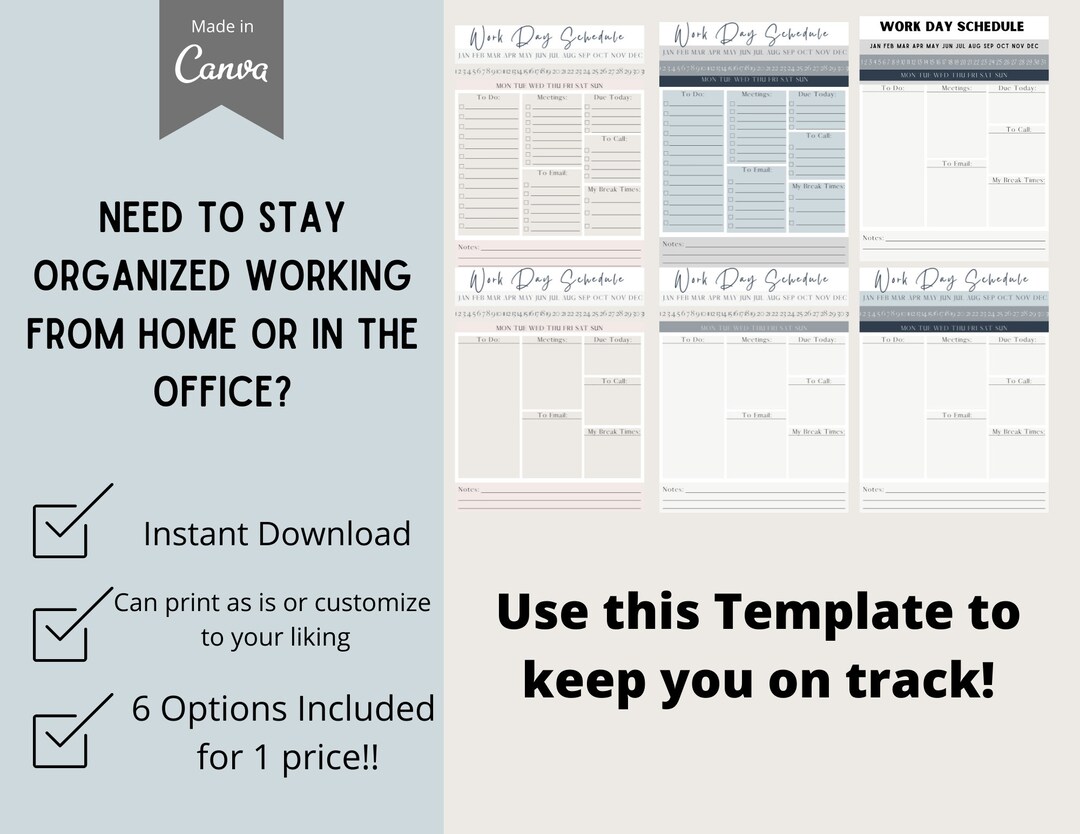 Work Day Schedule Template: Printable Business Planner (digital ...