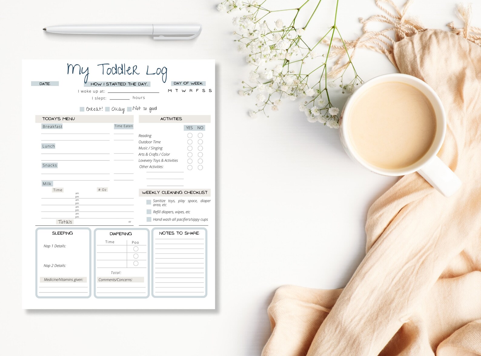 Toddler Log: Daily Toddler Report for Nanny, Daycare, In-home Preschool ...