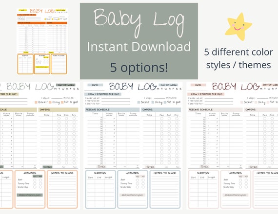 Babysitter Log One Page Printable Baby Log Caretaker tracker Nanny Log ...