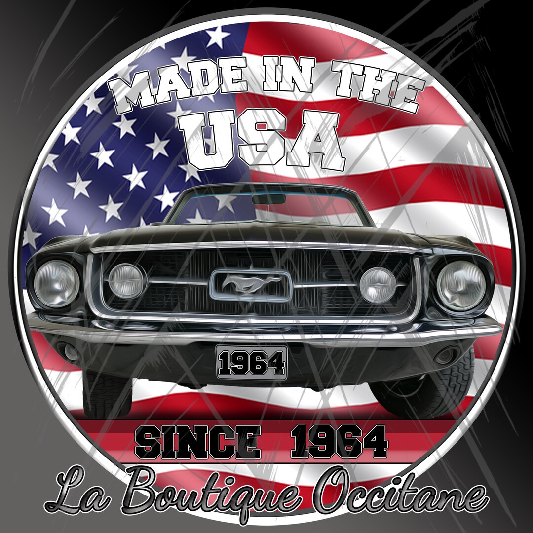 Muscles Cars Design USA 1964 Mustang Classic Car Old Road Logo 66 Flag ...