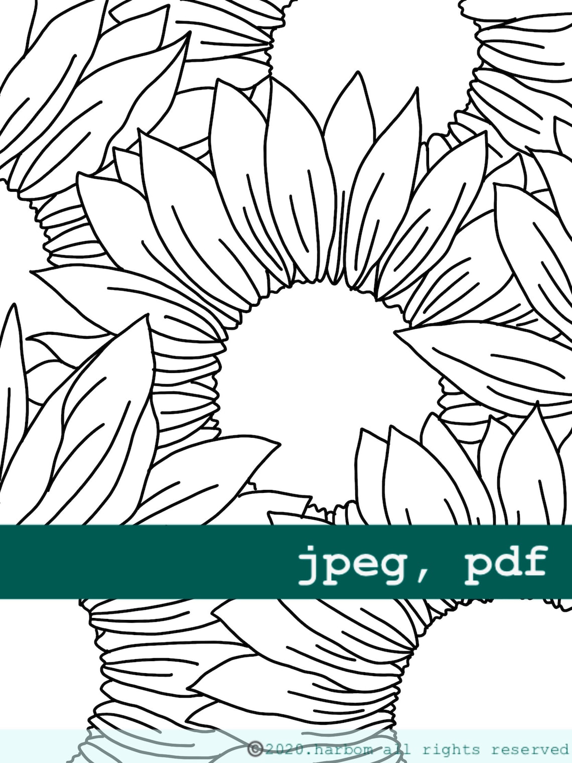 Printable Art 4 Sunflower Coloring Page DIGITAL DOWNLOAD - Etsy