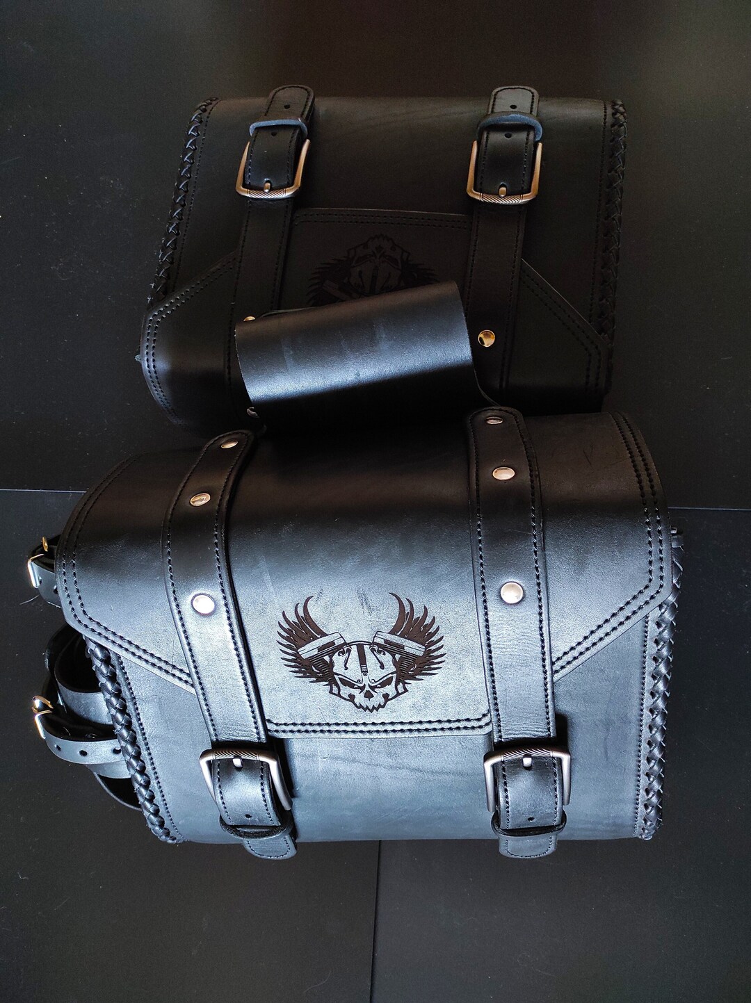 KIT OF 2 Motorcycle Saddle Bags Chopper Bags Scull Bags Luggage Bags ...