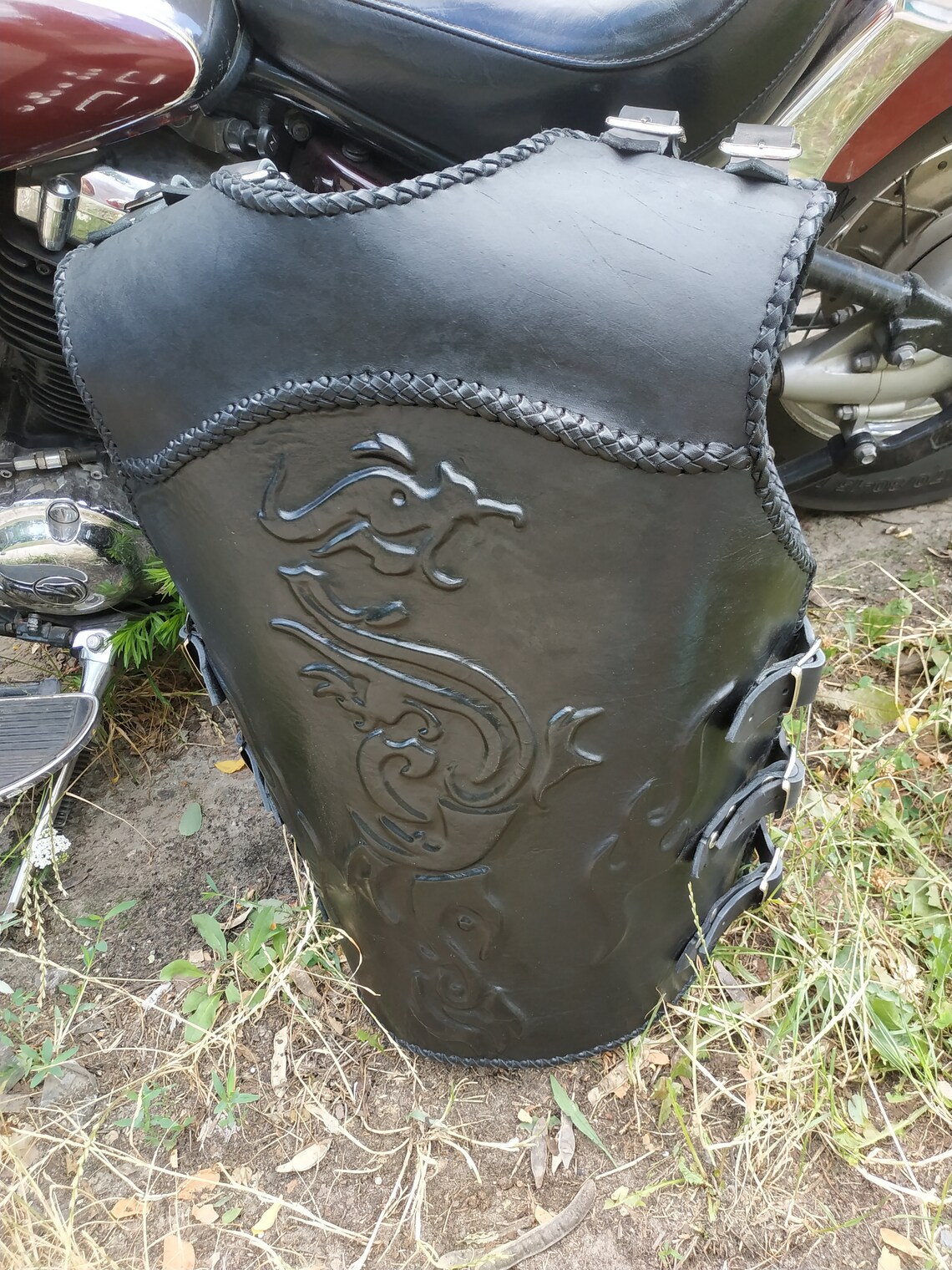 LEATHER VEST Vest for Biker Vest Men Gift for Biker Weaved - Etsy