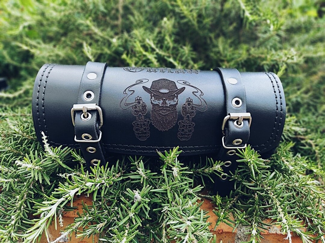 Handmade Leather Motorcycle Tool Bag, Front Fork Bag, Engraved Design ...