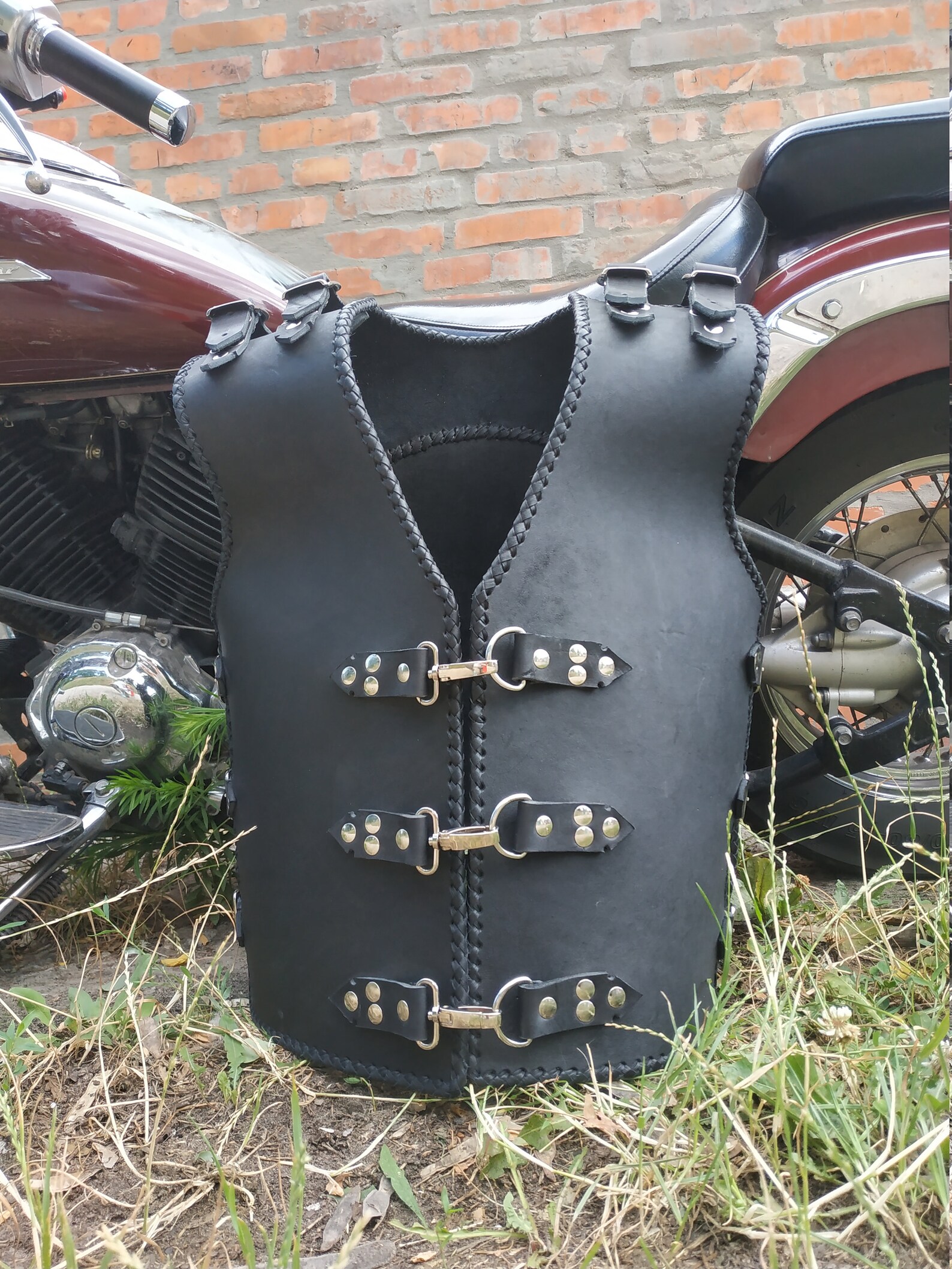 Leather Vest Vest for biker Vest men gift for biker Weaved | Etsy