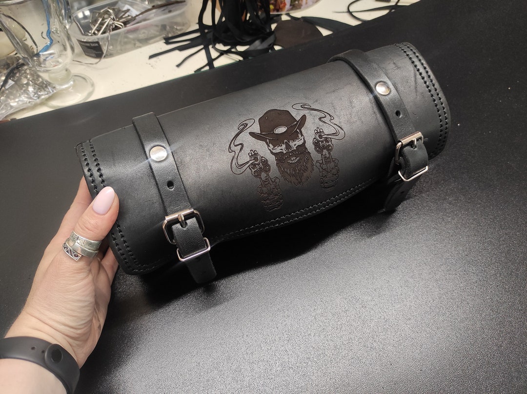 CHOPPER LEATHER BAG, Motorcycle Bag, Front Fork Tool Bag Leather Bag ...