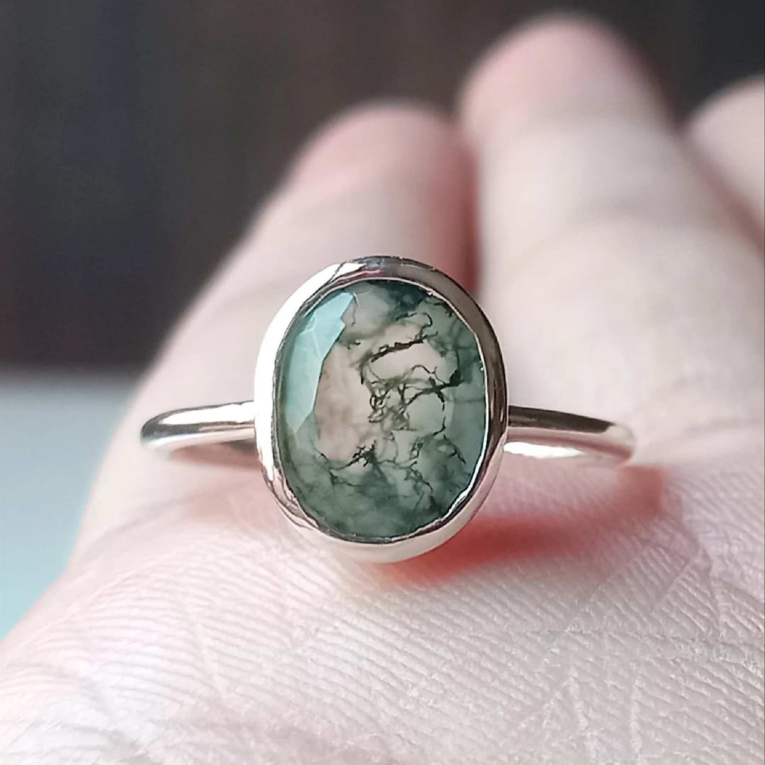 Natural Moss Agate Ring, 925 Sterling Silver Ring, Oval Shape Moss ...