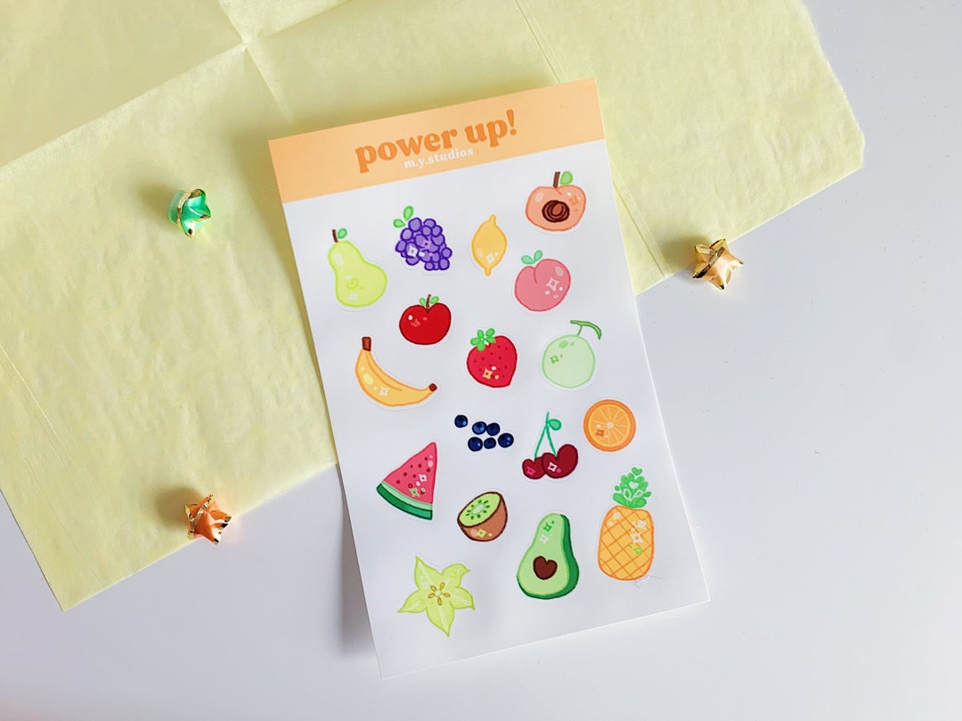 Power Up! Sticker Sheet | Cute Stickers, Kawaii, Fruit Stickers, Vinyl ...