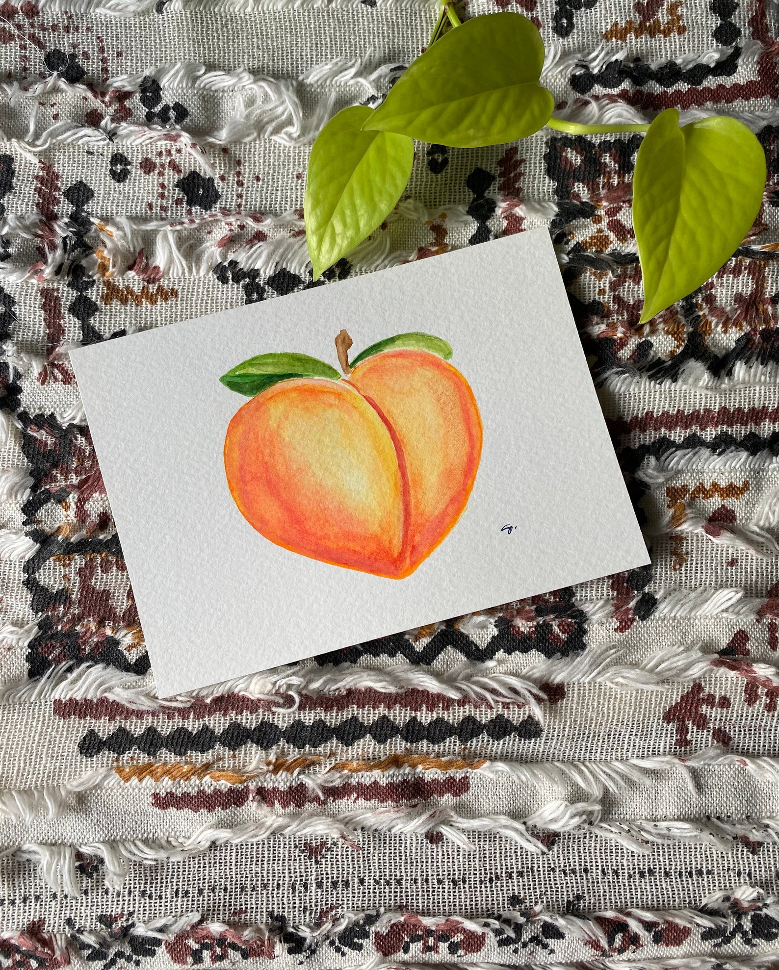 Watercolor Peach Emoji Print - Etsy