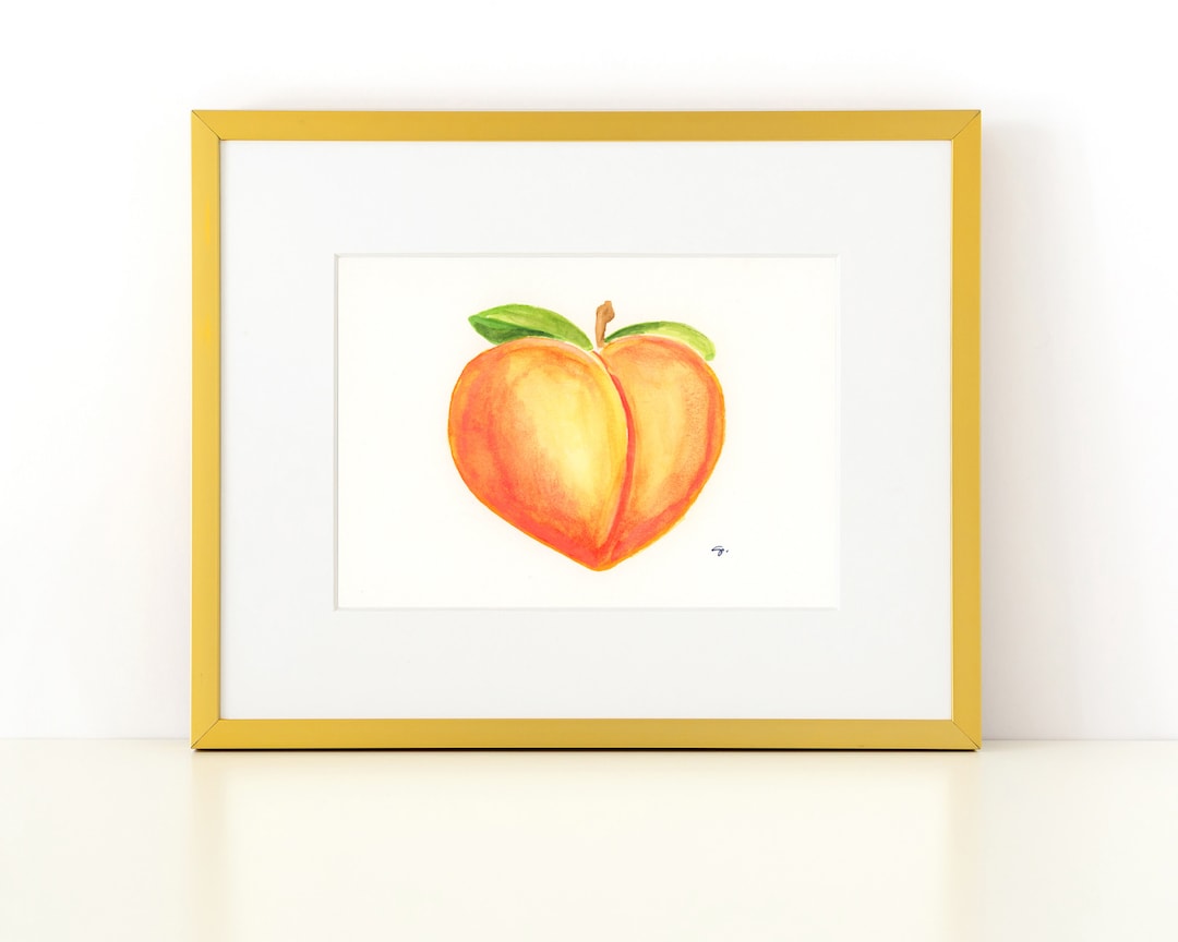 Watercolor Peach Emoji Print - Etsy