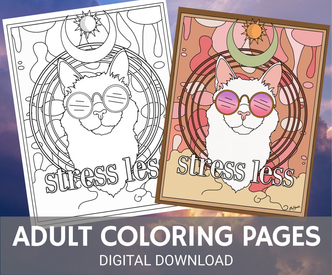Stress Less Witty Quotes Coloring Page Hand-drawn Designs Instant ...