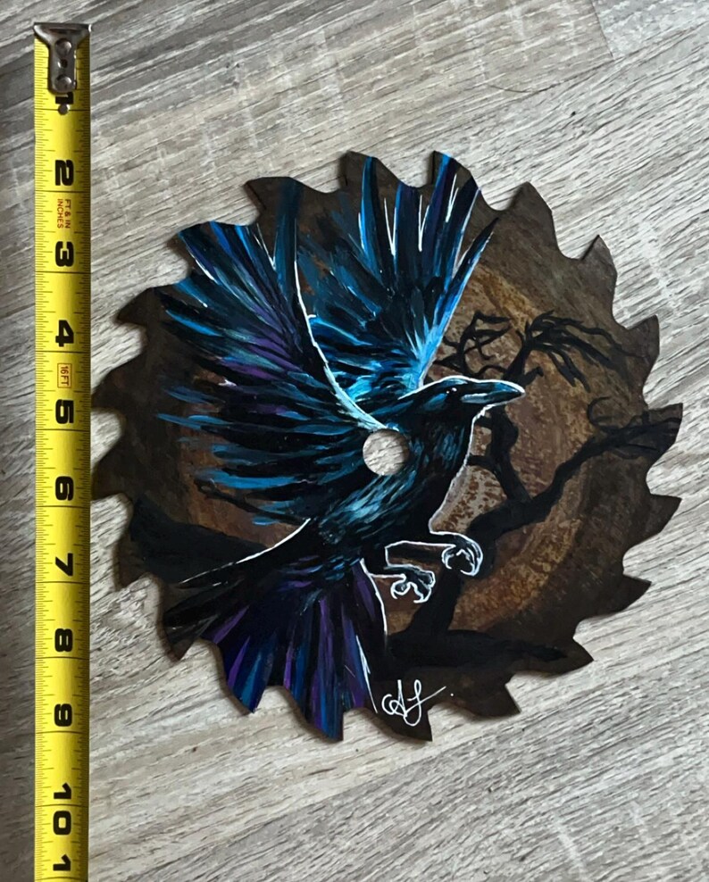 Hand Painted Circular Saw Blade Raven Crow Decor Original Crowsnest ...