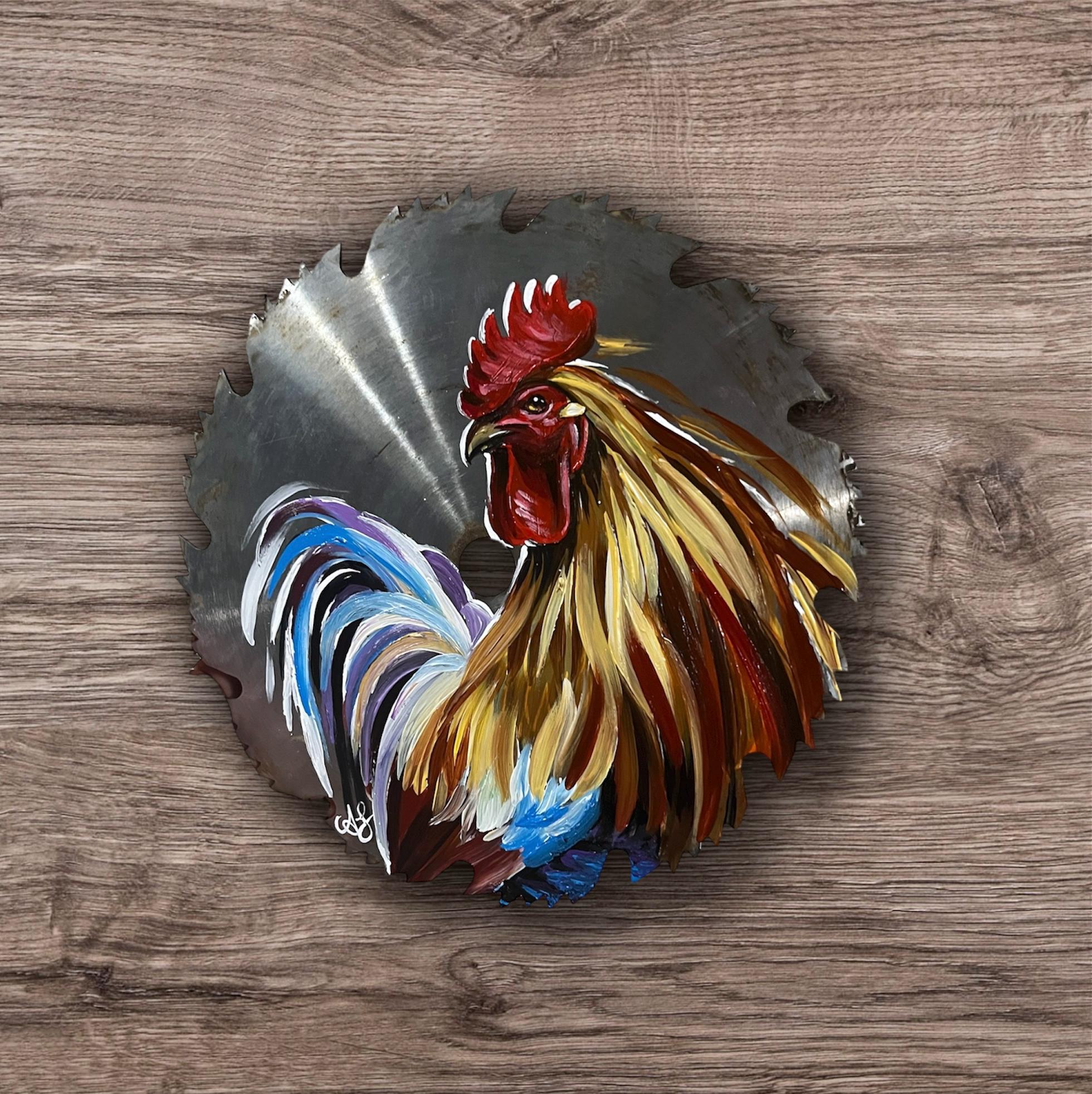 Hand Painted Circular Saw Blade Rooster Chicken Decor Original Upcycle ...