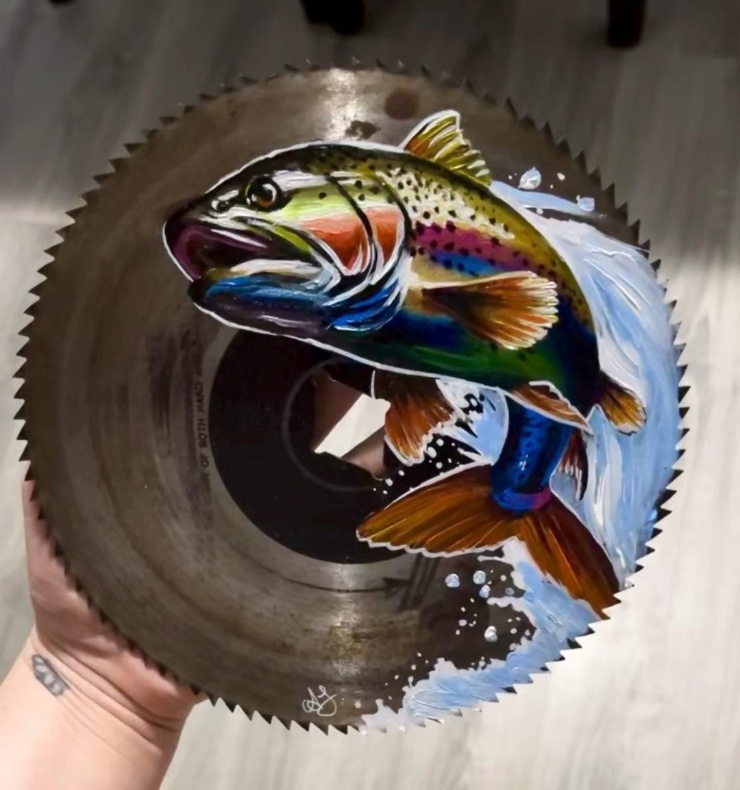 Hand Painted Circular Saw Blade Rainbow Trout Fish Fishing Decor ...