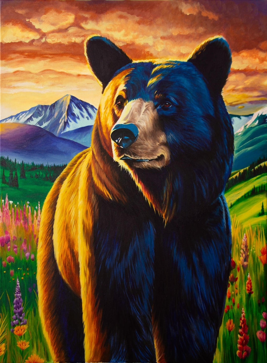 ORIGINAL Hand Painted Bold Vibrant Bear Painting, 30