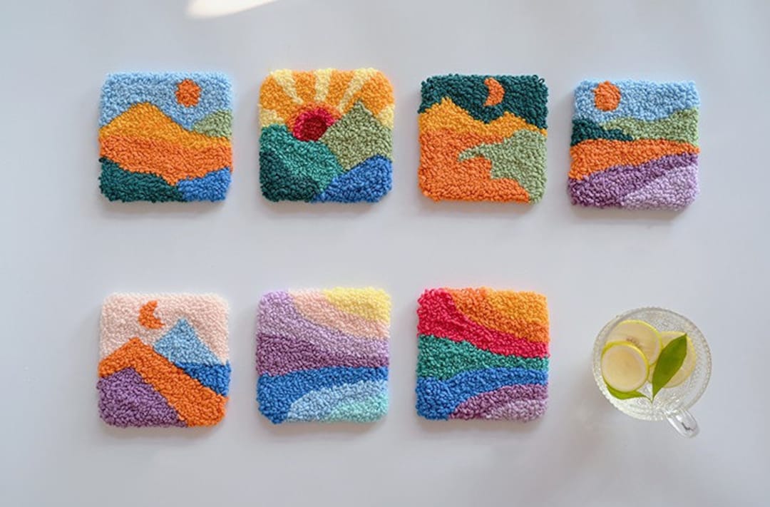 Square Punch Needle Coaster Full Kit for Starter DIY Punch Coaster ...