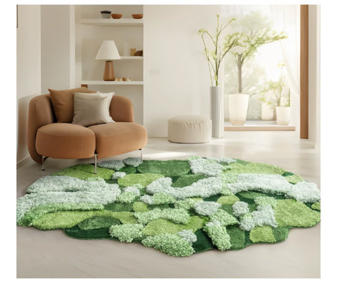 Green Rug Tufted Irregular Forest Rug Fluffy Moss Abstract Rug - Etsy UK