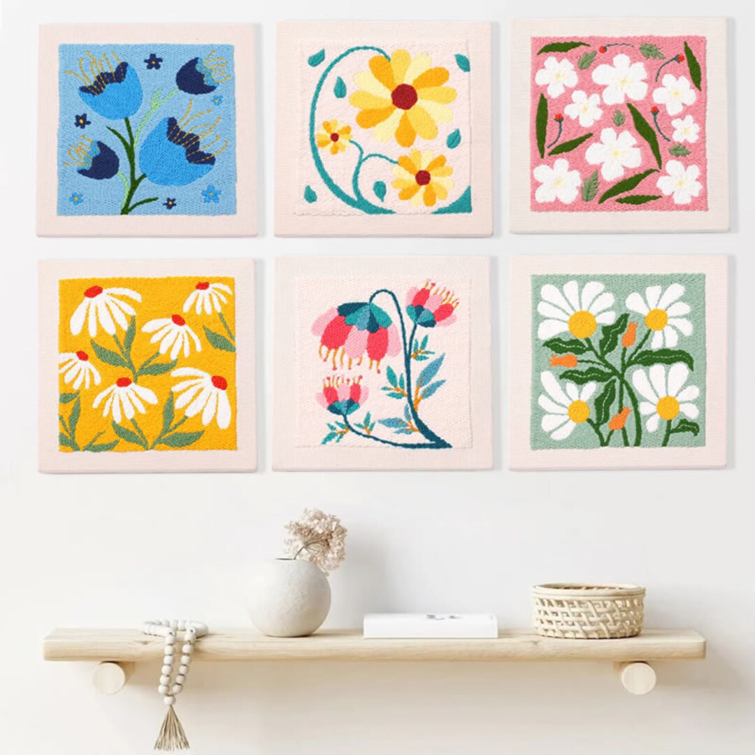 Floral Punch Needle Kit for Wall Decor, Punch Embroidery Kit, DIY Home ...