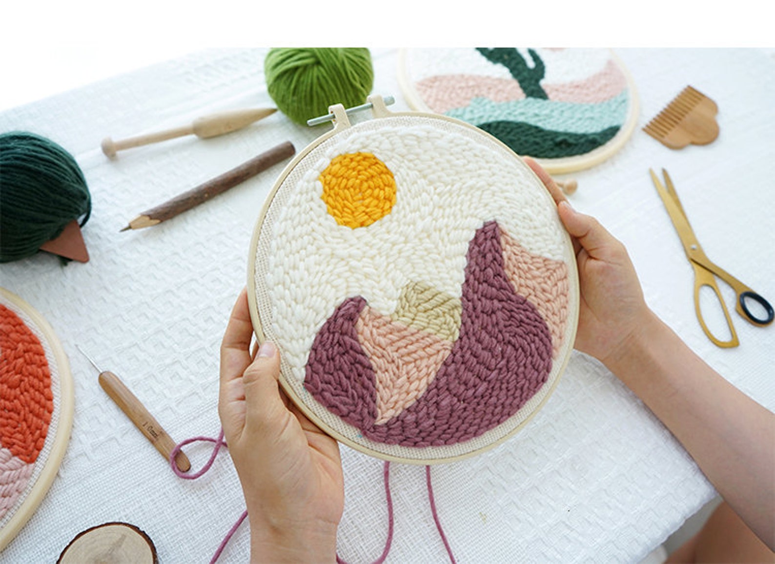 Beginner Punch Needle Kits, Plants Pattern Fabric,punch Needle Tool ...