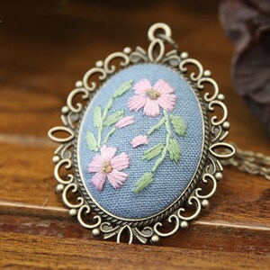 Embroidery Kit Embroidered Pendants Necklace Floral - Etsy