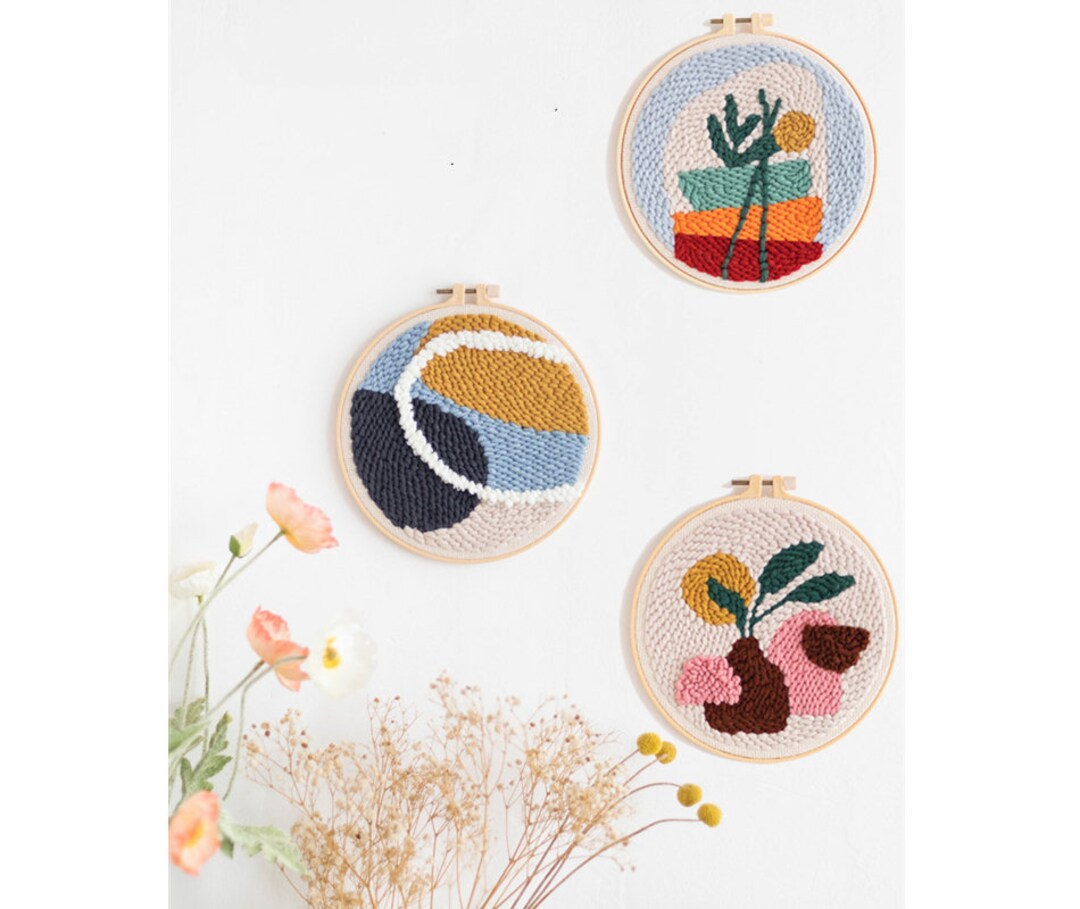 Beginner Punch Needle Kits, Plants Pattern Fabric,punch Needle Tool ...