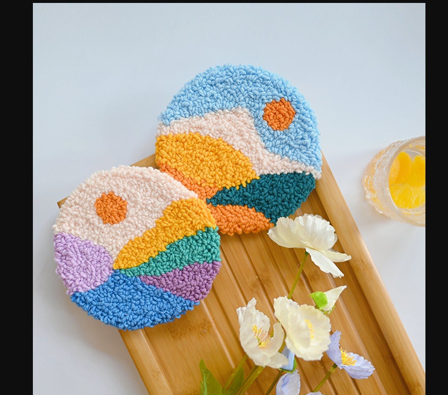 Mountain & Sun Punch Needle Coaster Full Kit for Starter DIY - Etsy ...