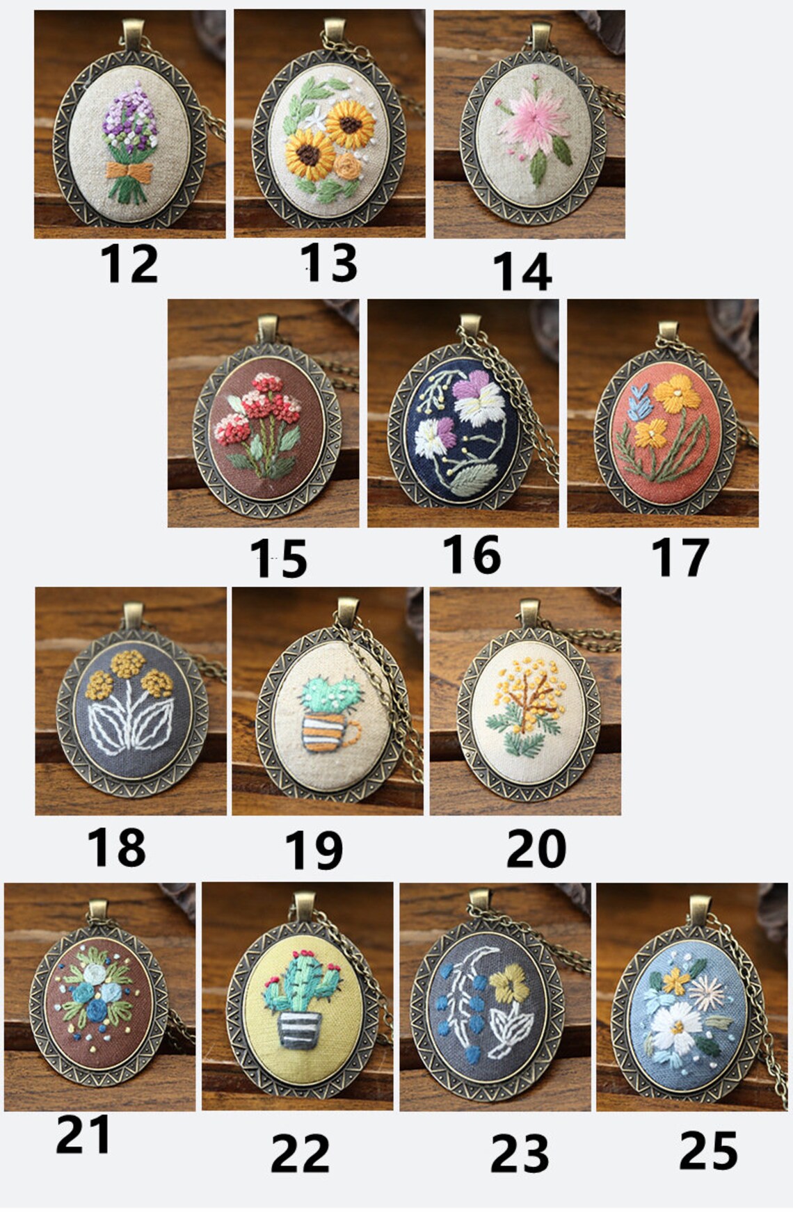 Embroidery Kit Embroidered Pendants Necklace Floral | Etsy