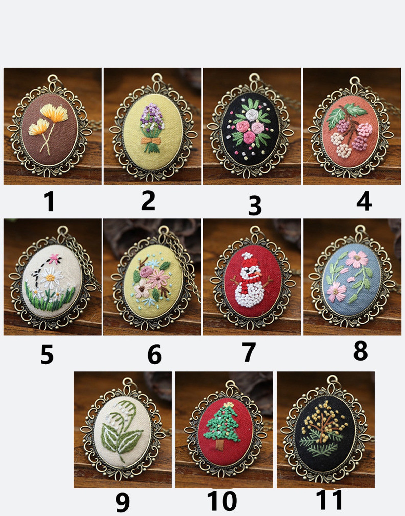 Embroidery Kit Embroidered Pendants Necklace Floral | Etsy