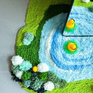 Moss With River Carpets Custom Latch Hook Rugs Custom Meadows Rugs - Etsy