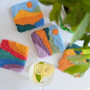 Square Punch Needle Coaster Full Kit for Starter DIY Punch Coaster ...