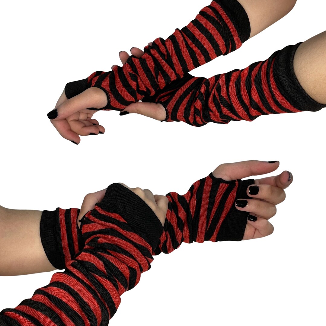 Alt Red & Black Striped Fingerless Sleeves - Etsy