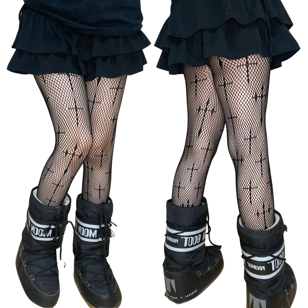 Black Cross Patterned Fishnet Tights - Etsy