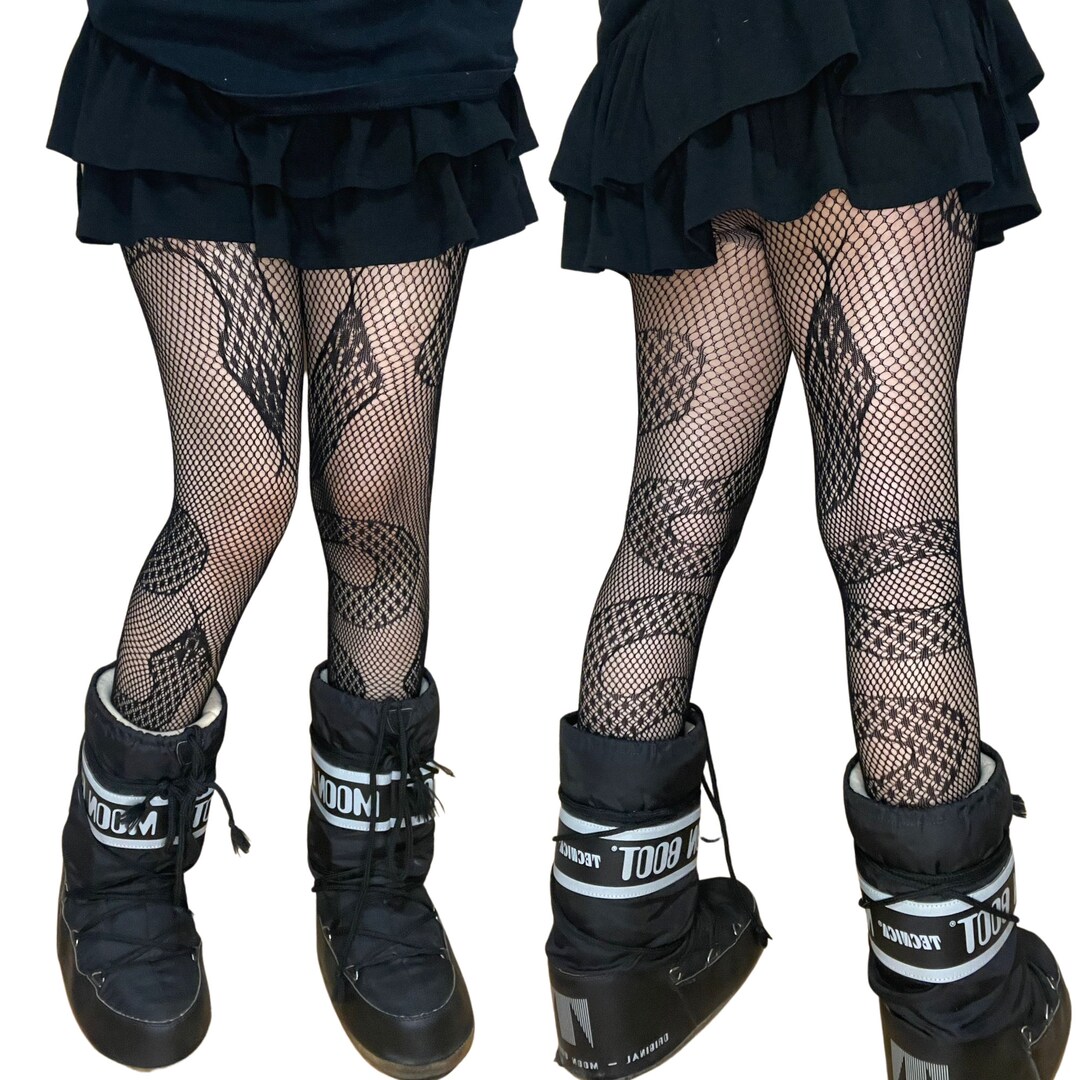 Black Snake Patterned Fishnet Tights - Etsy