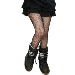 Black Spiderweb Patterned Fishnet Tights - Etsy