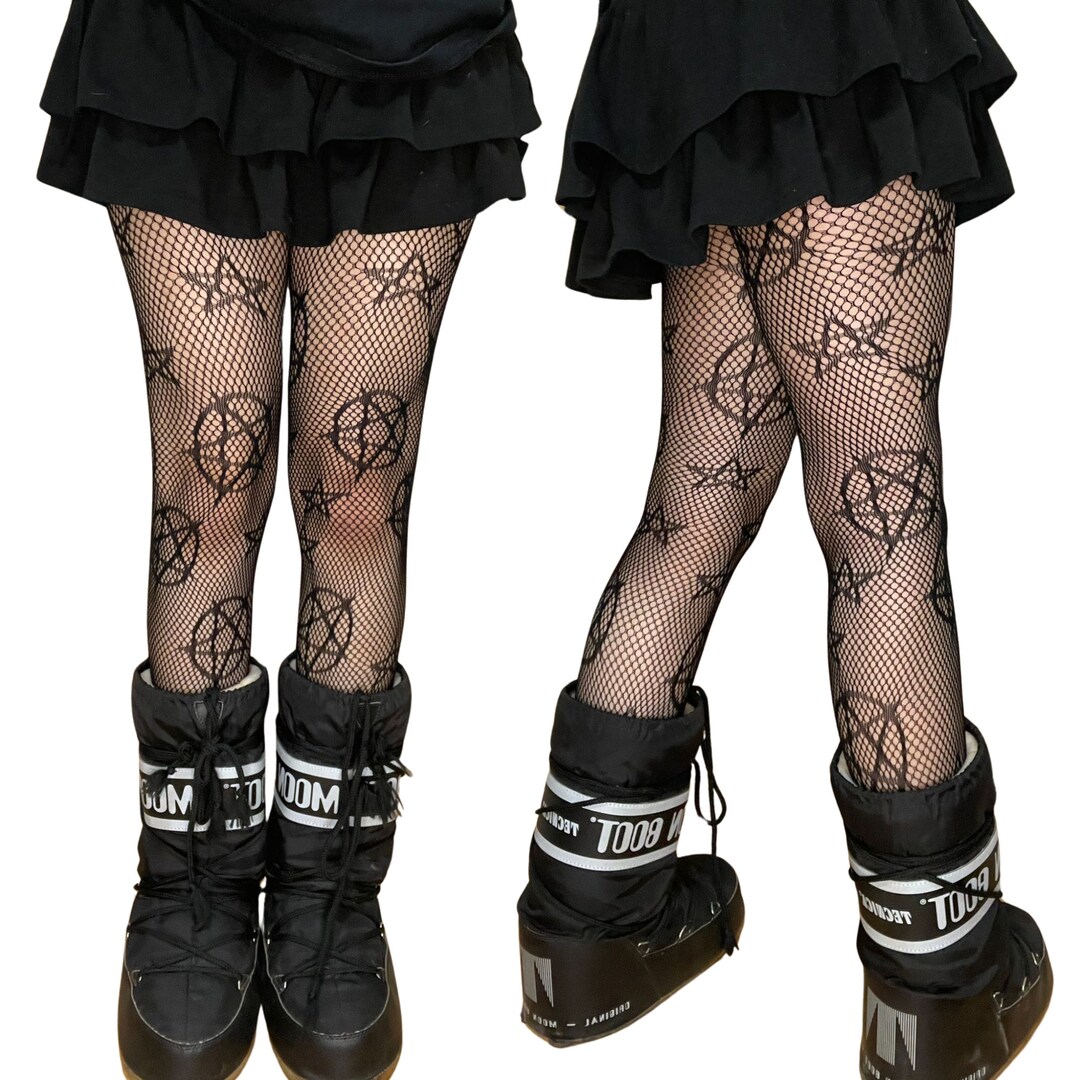 Black Pentagram Patterned Fishnet Tights - Etsy