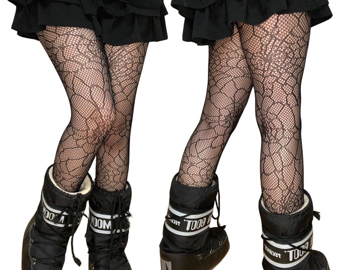 Black Spiderweb Patterned Fishnet Tights - Etsy
