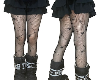Black Star Patterned Fishnet Tights - Etsy