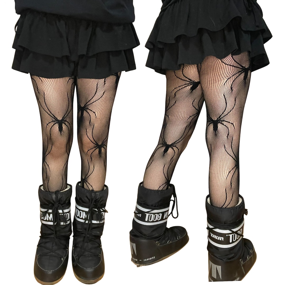 Black Widow Spider Patterned Fishnet Tights - Etsy