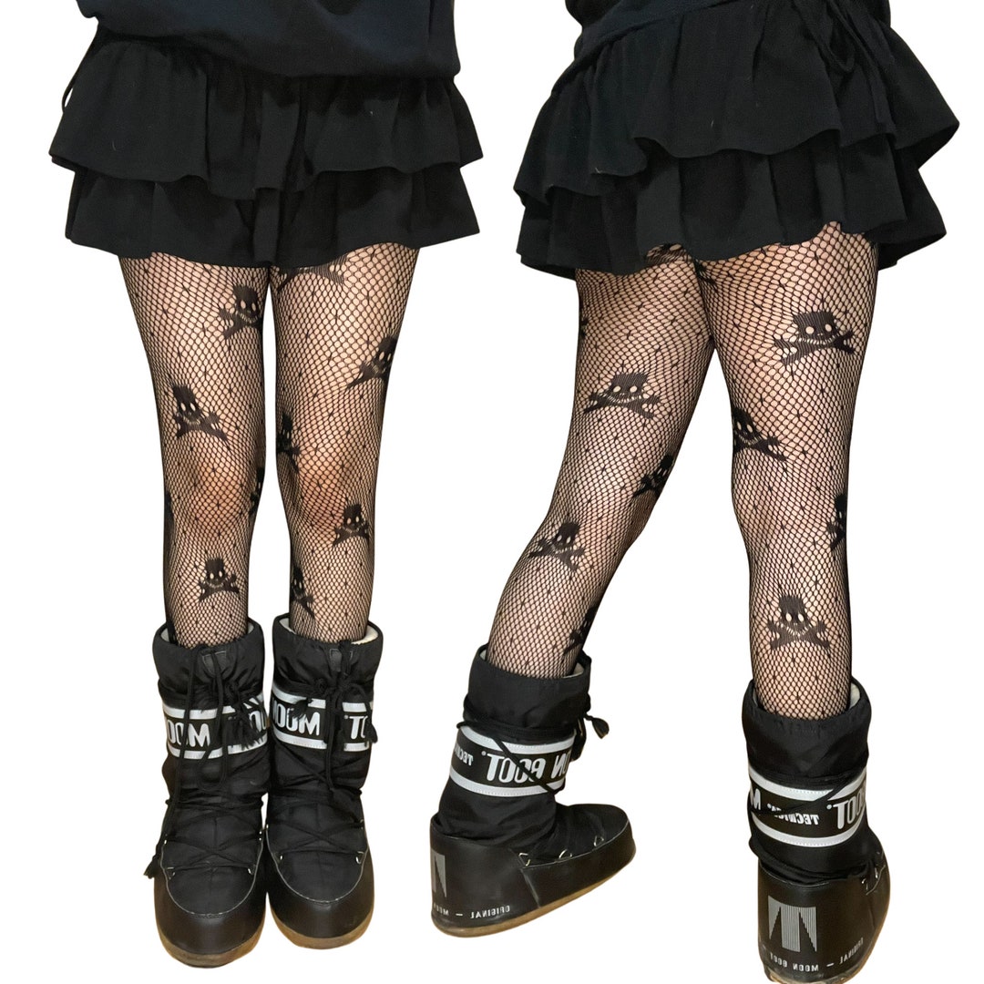Black Punk Skull Pattern Fishnet Tights - Etsy UK