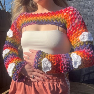 Rainbow Cloud Mesh Shrug, Rainbow Crochet Top, Crochet Pride Shrug ...