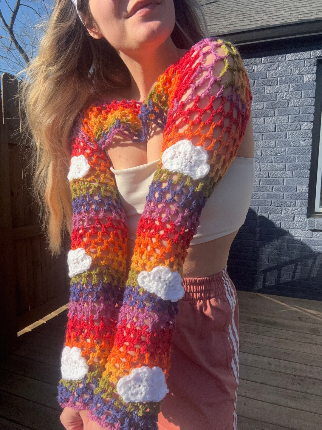 Rainbow Cloud Mesh Shrug, Rainbow Crochet Top, Crochet Pride Shrug ...