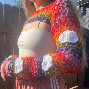 Rainbow Cloud Mesh Shrug, Rainbow Crochet Top, Crochet Pride Shrug ...