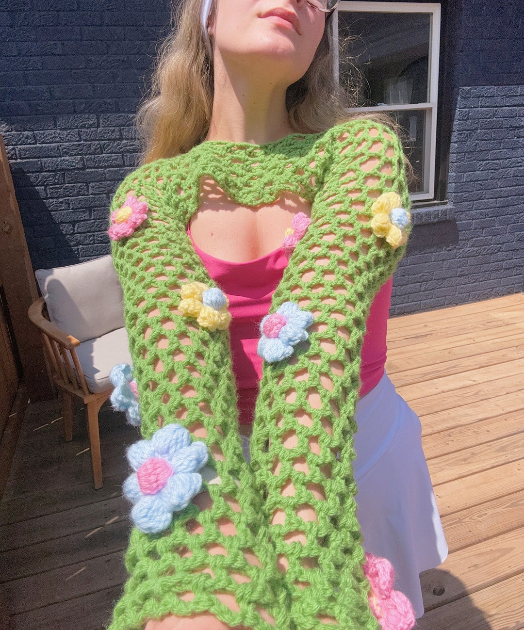 Flower Power Mesh Shrug, Women Long Sleeve Crochet Shrug, Crochet Shrug ...