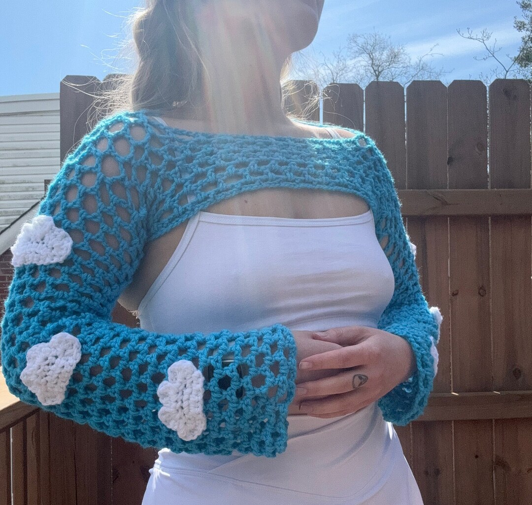 Partly Cloudy Shrug, Blue Shrug, Women Long Sleeve Crochet Shrug ...